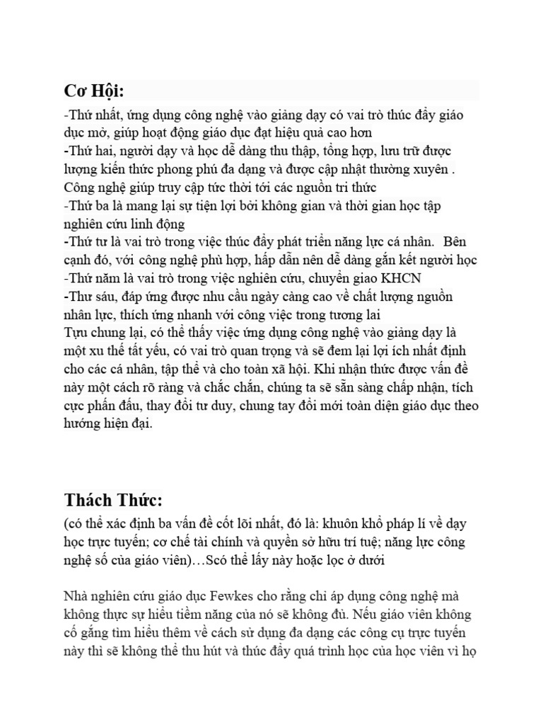 -Thứ nhất, ứng dụng công nghệ vào giảng dạy có vai trò thúc đẩy giáo | PDF