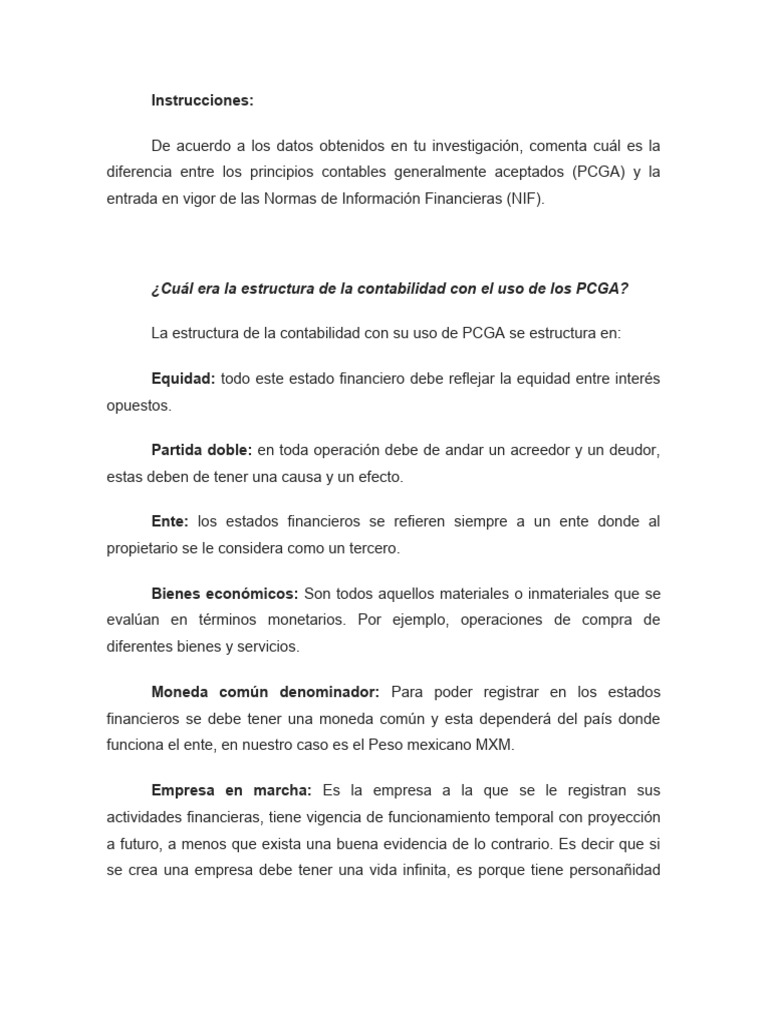 Diferencias entre PCGA y NIF en Contabilidad | PDF | Contabilidad ...