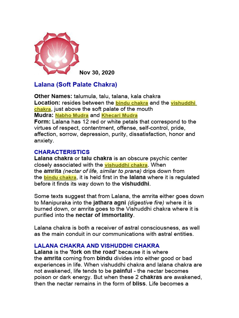 Palate - Lalana - Talu Chakra | PDF | Chakra | Tantra