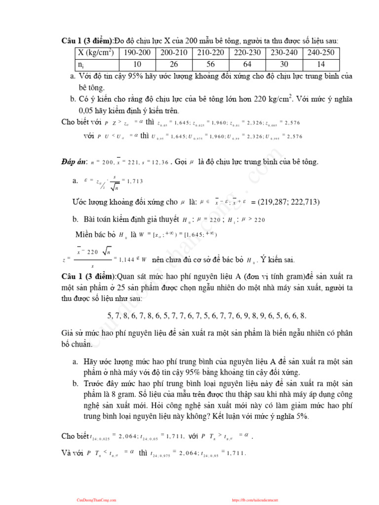 Xac-Suat-Thong-Ke - Cau-1 - (Cuuduongthancong - Com) | PDF