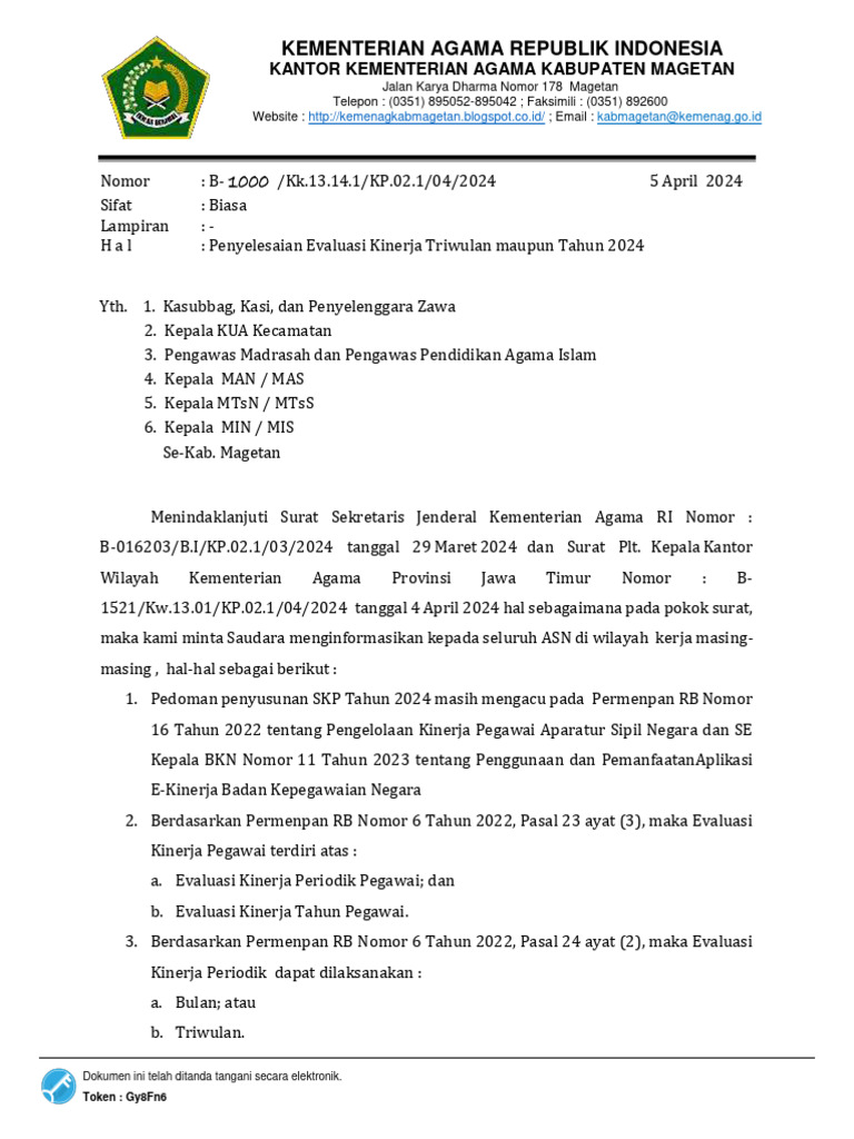 Penyelesaian Evaluasi Kinerja Triwulan Maupun Tahun 2024 | PDF