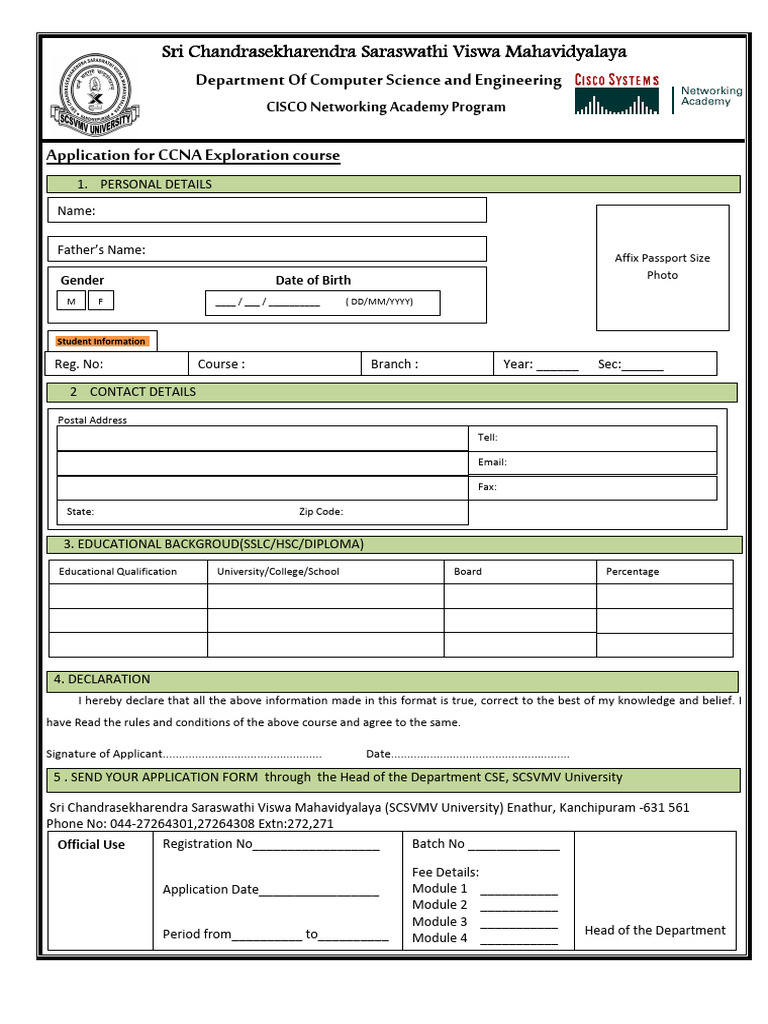 CCNA Application Form | PDF