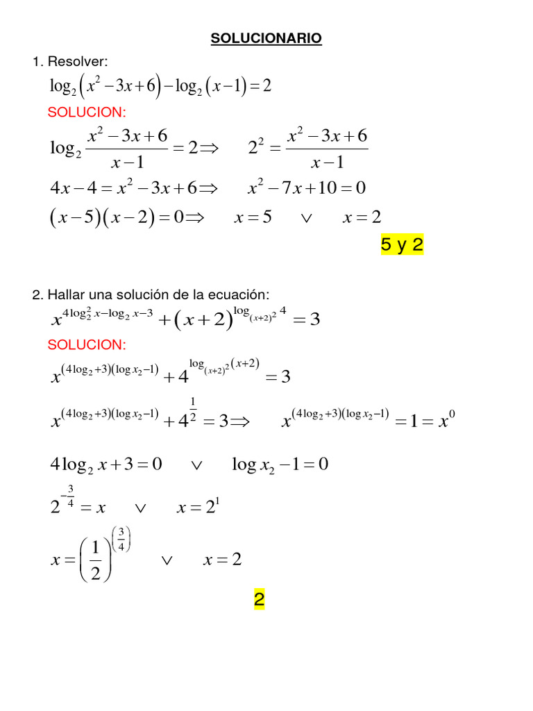 Algebra S09 - Logaritmos - Regular 2023 - 1 - Solucion | PDF | Números | Matemáticas discretas