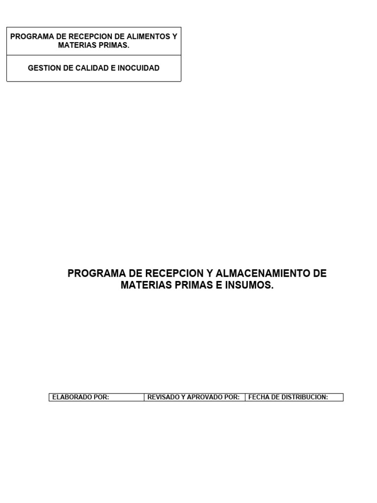 PROGRAMA DE RECEPCION DE Y ALMACENAMIENTO DE MATERIAS PRIMAS E INSUMOS | PDF | Carne | Alimentos