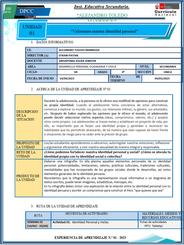 4º DPCC - UND.1 2023 | PDF | Aprendizaje | Las emociones