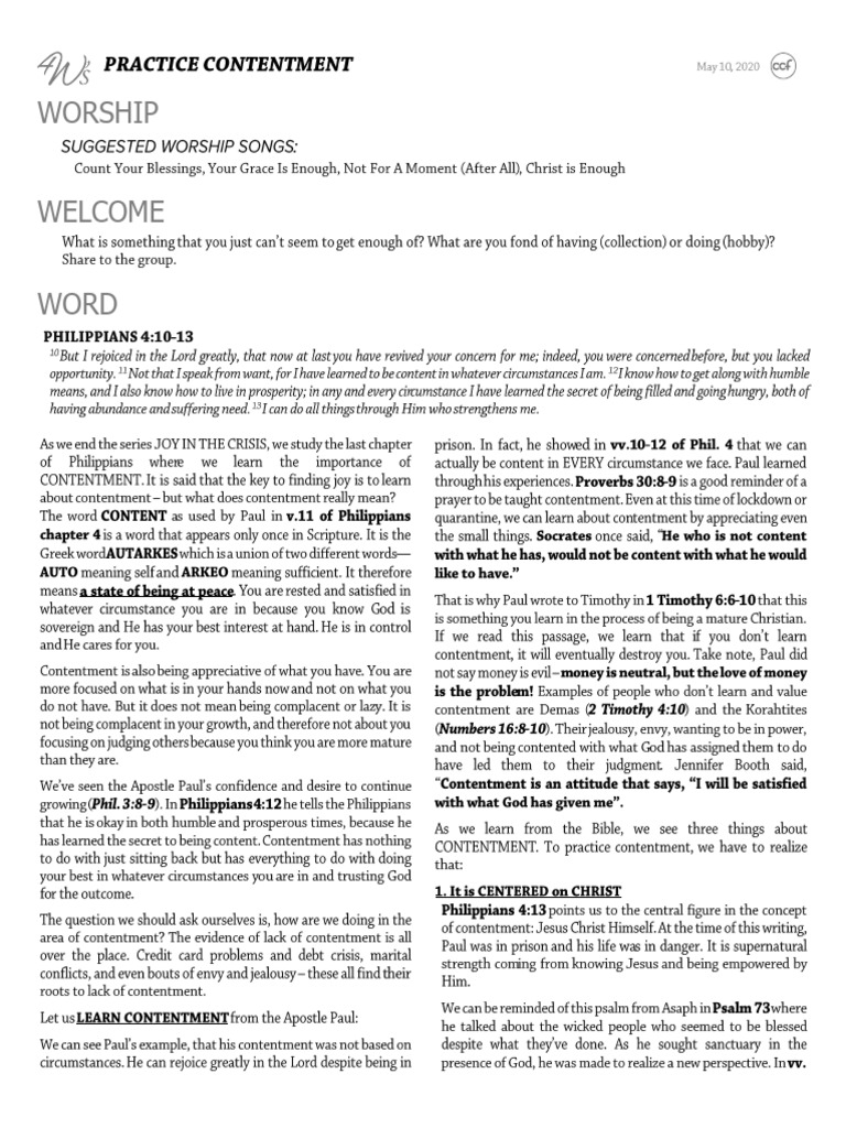 4Ws 2020.05.10 PRACTICE CONTENTMENT | PDF