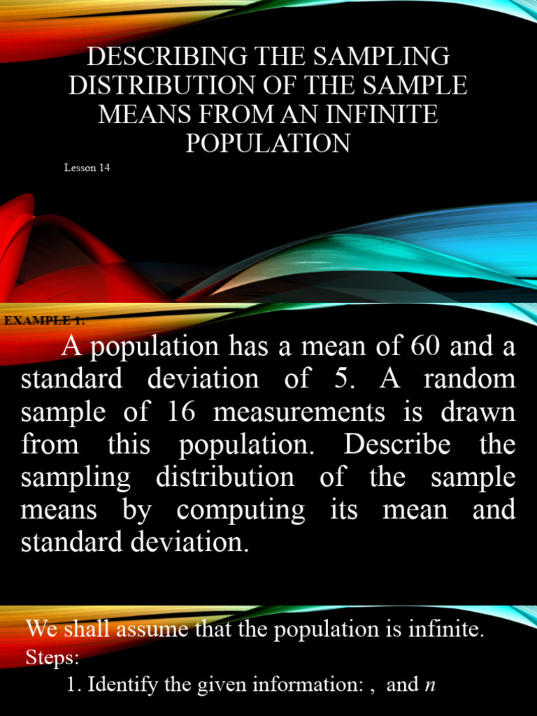 Lesson 14 Describing The Sampling Distribution of The Sample Means ... Lesson 14 Describing The Sampling Distribution of The Sample Means ...