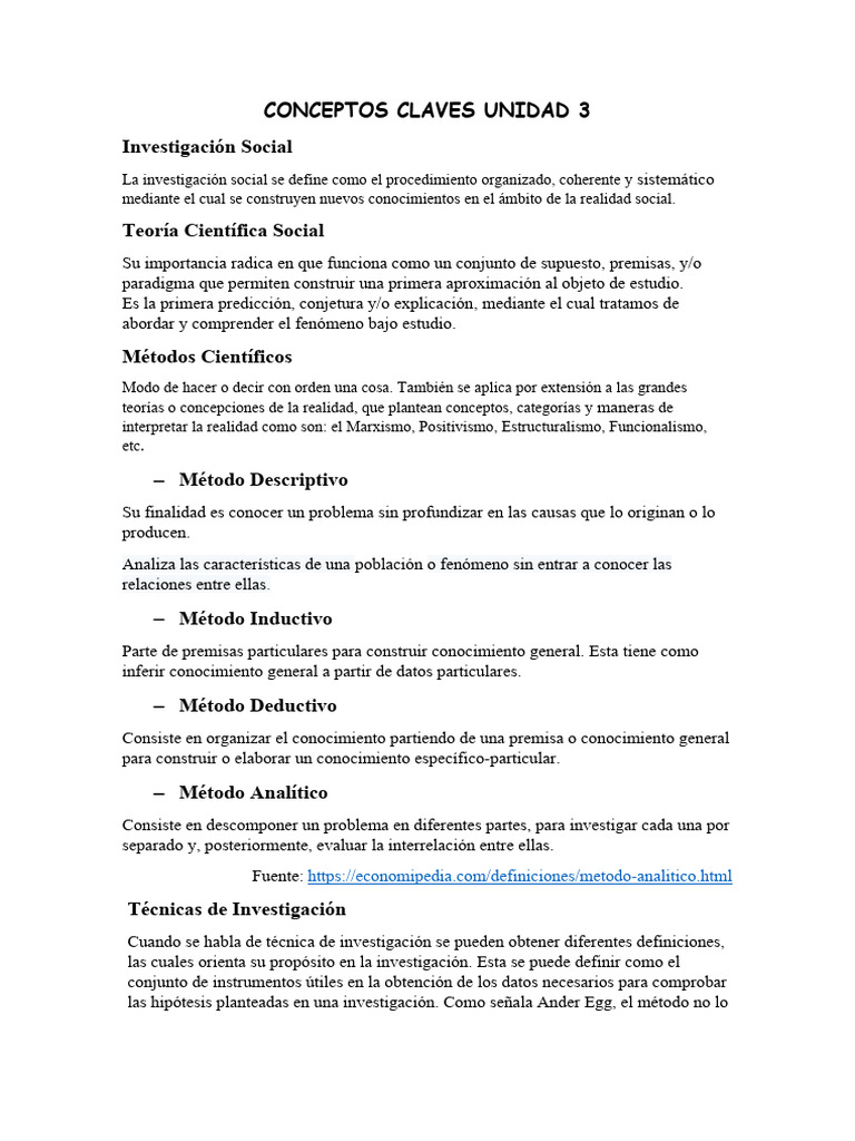 Conceptos Claves Unidad 3 | PDF | Método científico | Teoría