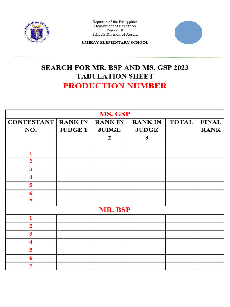 Tabulation Sheet | PDF | Philippines | Government