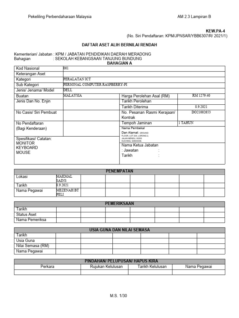 Daftar Aset Bernilai Rendah Alat Pemadam Api - 065735 | PDF