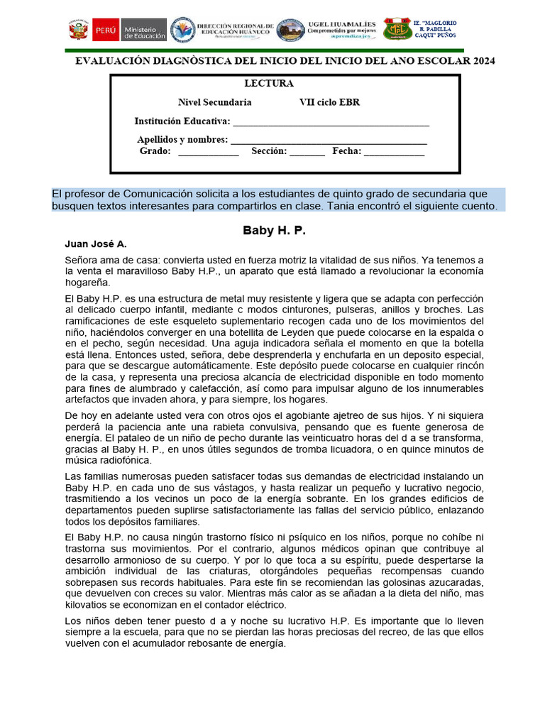 Evaluacion Diagnostica Lectura-5to | PDF | Entrevista de trabajo | Business