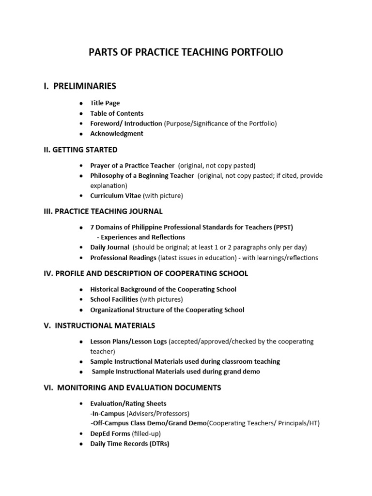 Practice Teaching Portfolio Overview | PDF