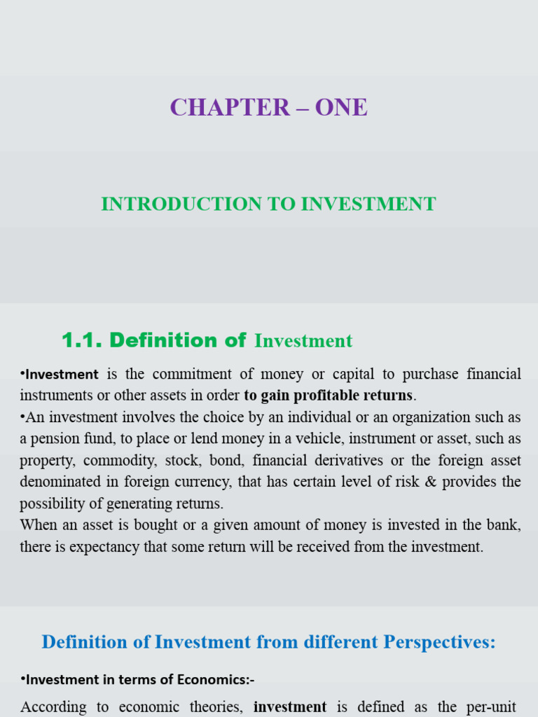 Chapter 1 Investment Introduction | PDF | Securities (Finance) | Stocks