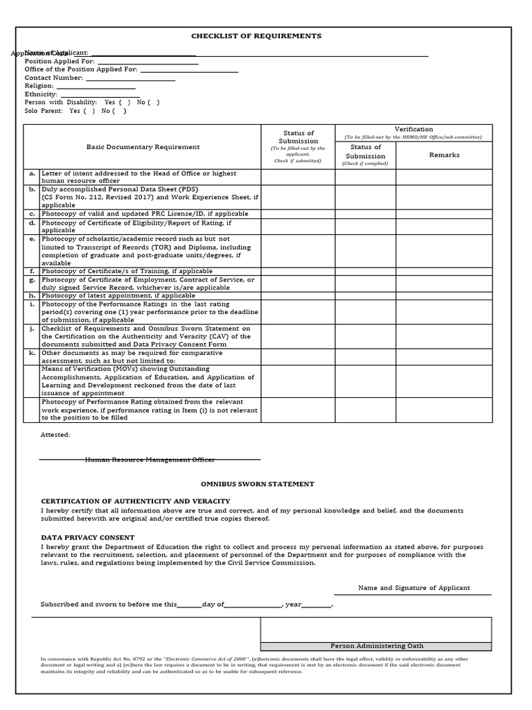 Annex C. Checklist of Requirements | PDF | Authentication