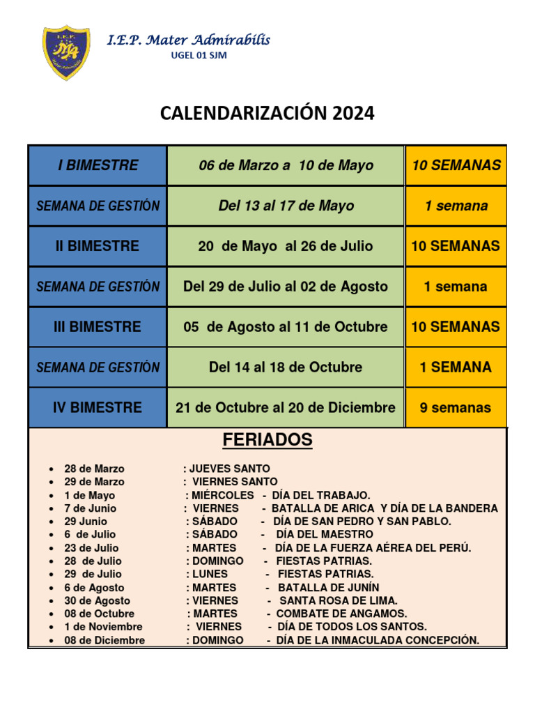 CALENDARIZACIÓN 2024 | PDF