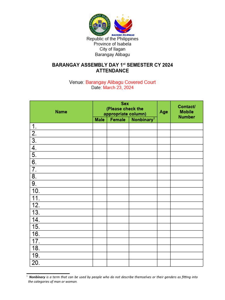 Attendance Brgy Assembly | PDF | Crime & Violence | Justice