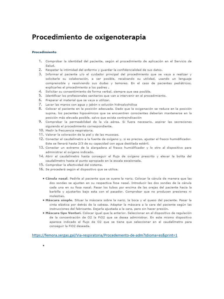 Procedimiento de Oxigenoterapia | Descargar gratis PDF | Medición de flujo