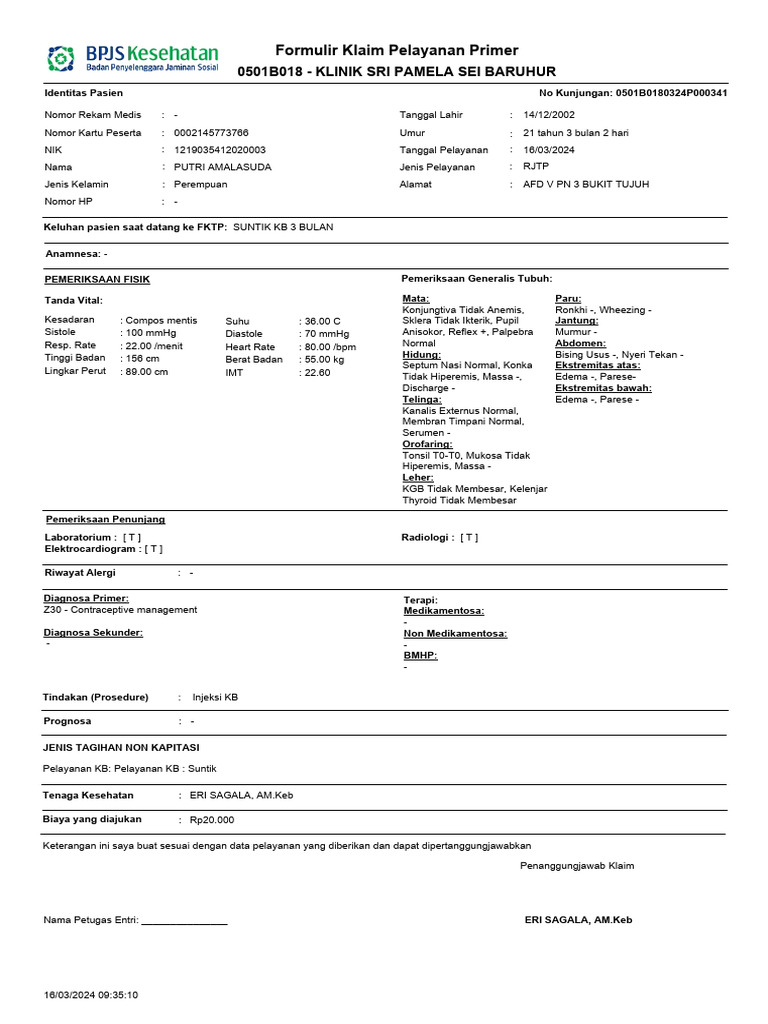 Contoh Penagihan Klaim KB Di Faskes Tingkat 1 | PDF