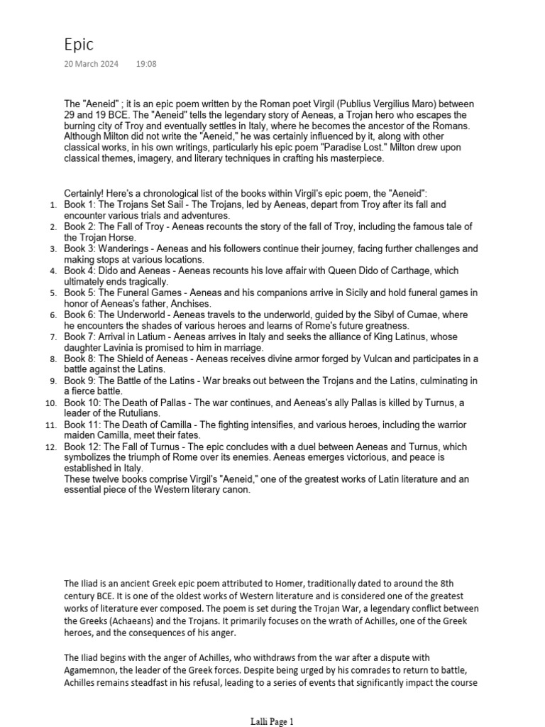 Epics by Lalit Panwar | PDF | Odyssey | Aeneid