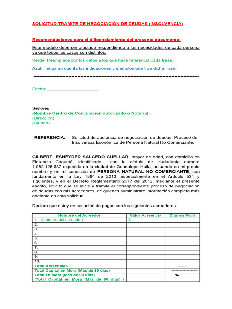 Solicitud de Negociación de Deudas | PDF | Pagaré | Bancarrota