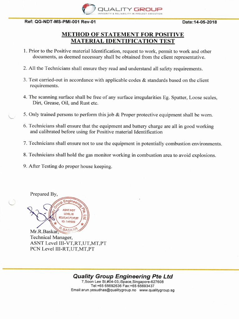 Method of Statement PMI - 000553 | PDF