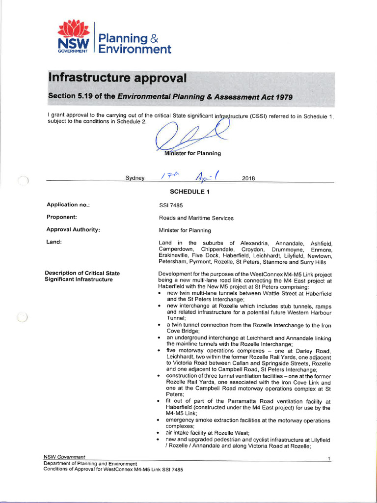 WestConnex M4-M5 Link Instrument of Approval | PDF | Environmental ...