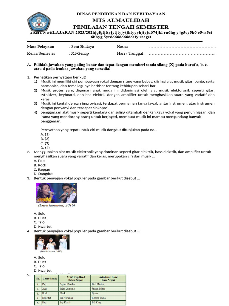 SOAL PTS SENI BUDAYA KELAS IX K13h | PDF