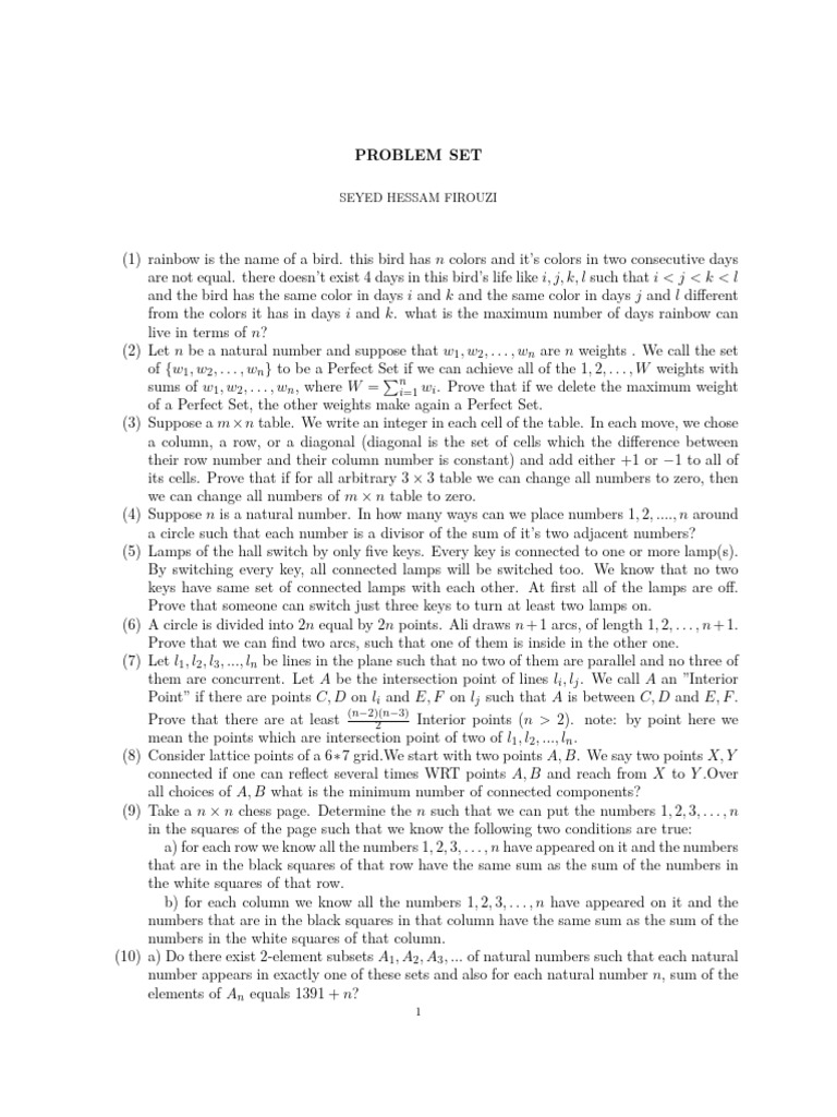 Problem Set | PDF | Combinatorics | Discrete Mathematics Problem Set | PDF | Combinatorics | Discrete Mathematics