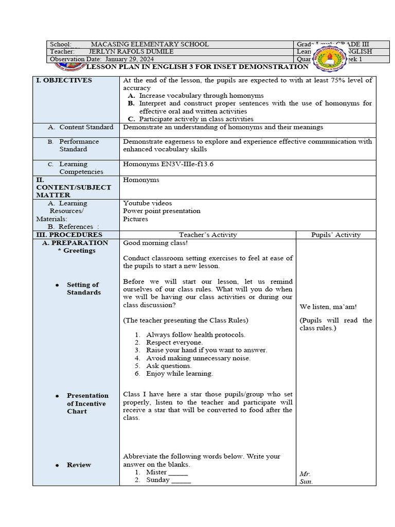 Demo English Inset Jerlyn | PDF | Teachers