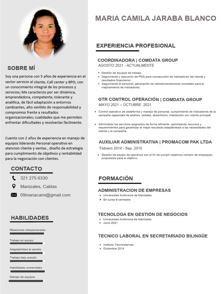 Hoja de Vida Maria Camila Jaraba | PDF | Economias | Business