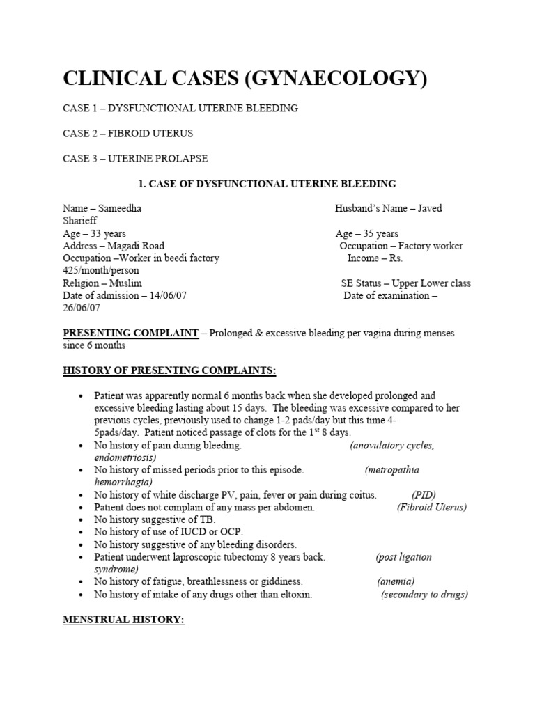 Gyne Case Presentation | PDF | Menstrual Cycle | Medical Specialties