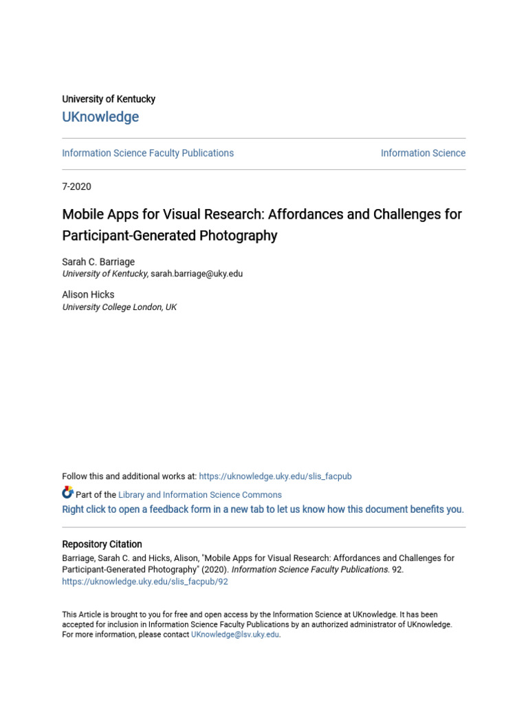 Mobile Apps For Visual Research - Affordances and Challenges For P ...