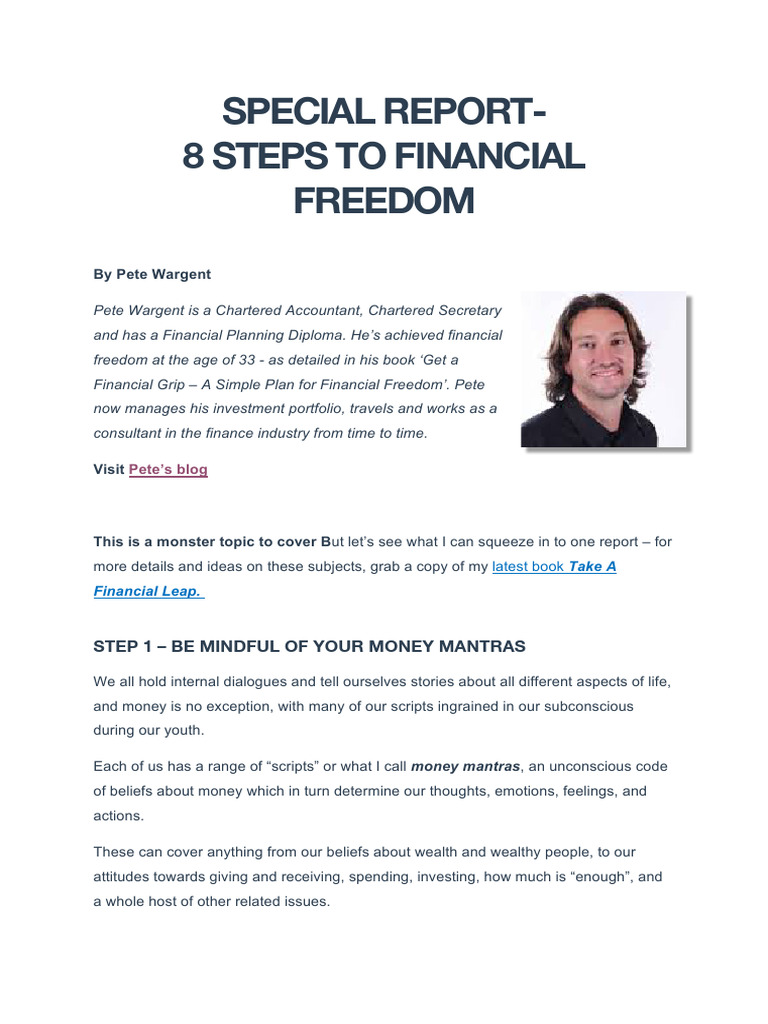 SPECIAL REPORT - 8 Steps To Financial Freedom | PDF | Investing | Asset ...