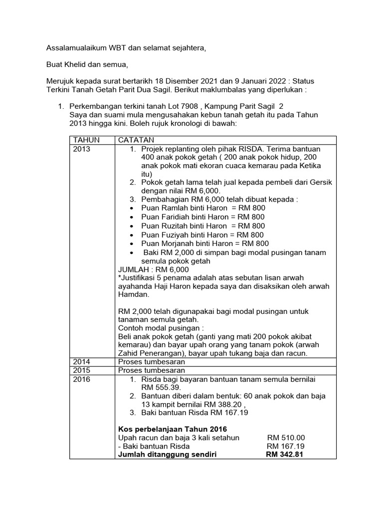 Kronologi Kebun Getah KG Sagil PT 2 | PDF