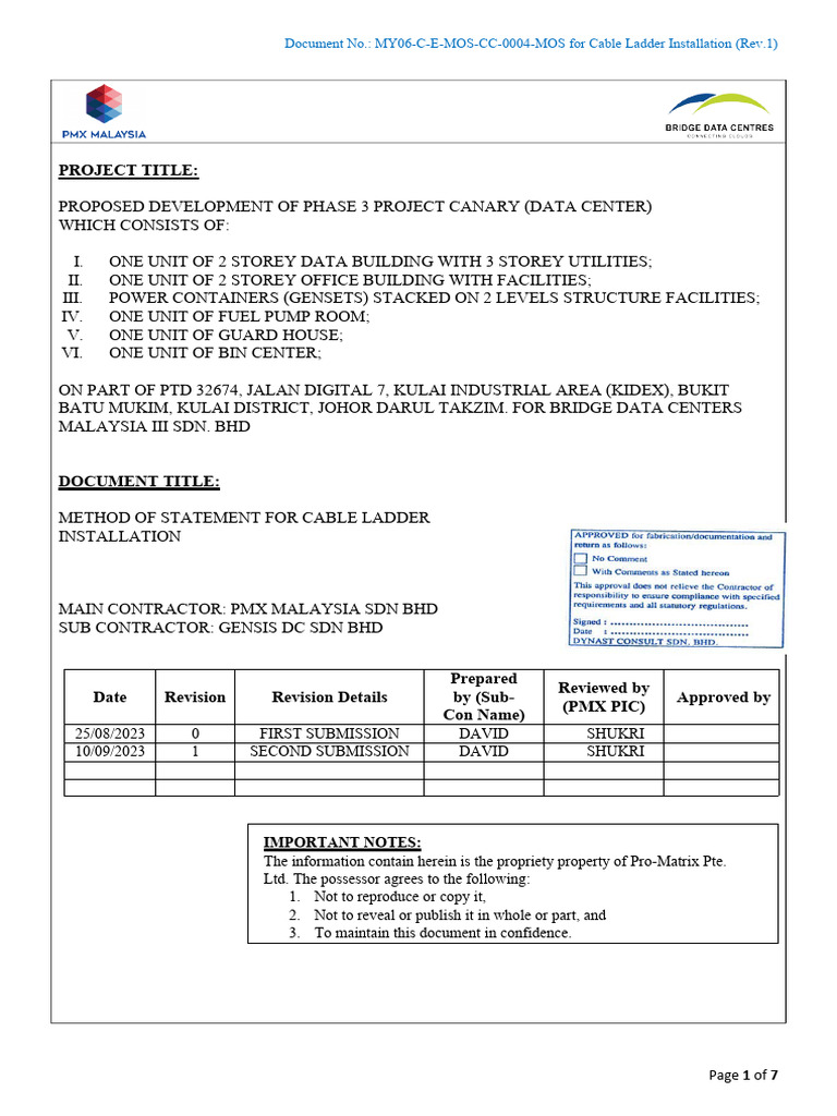 MY06-C-E-MOS-CC-0004 MOS for Cable Ladder Installation | PDF | Personal ...
