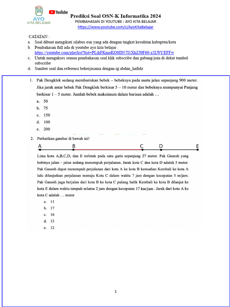 Prediksi Soal OSN-K Informatika 2024 | PDF