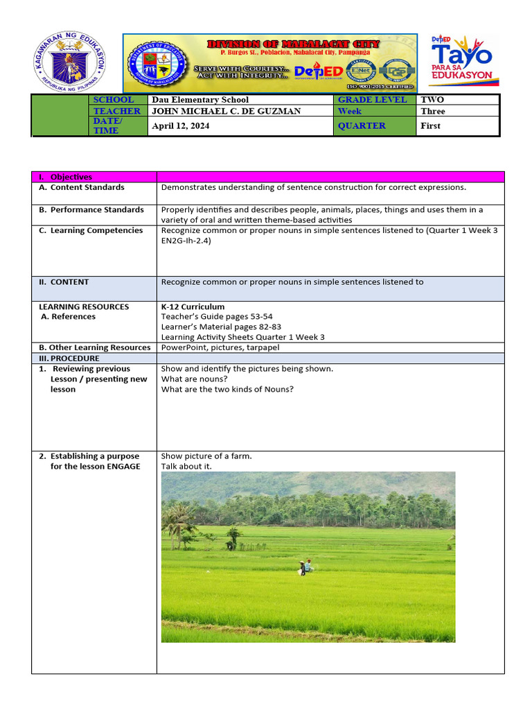 K-12 Week 3 Lesson Plan: Nouns | PDF | Learning | Educational Technology