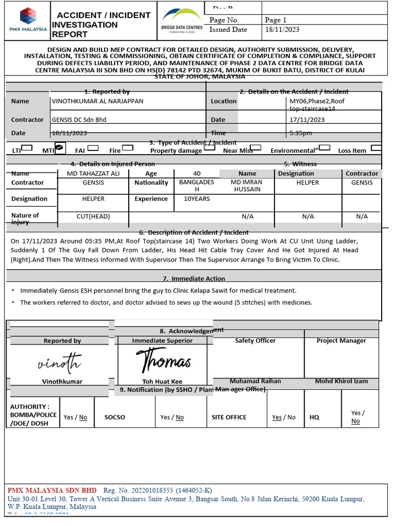 Accident Investigation Report Malaysia | PDF