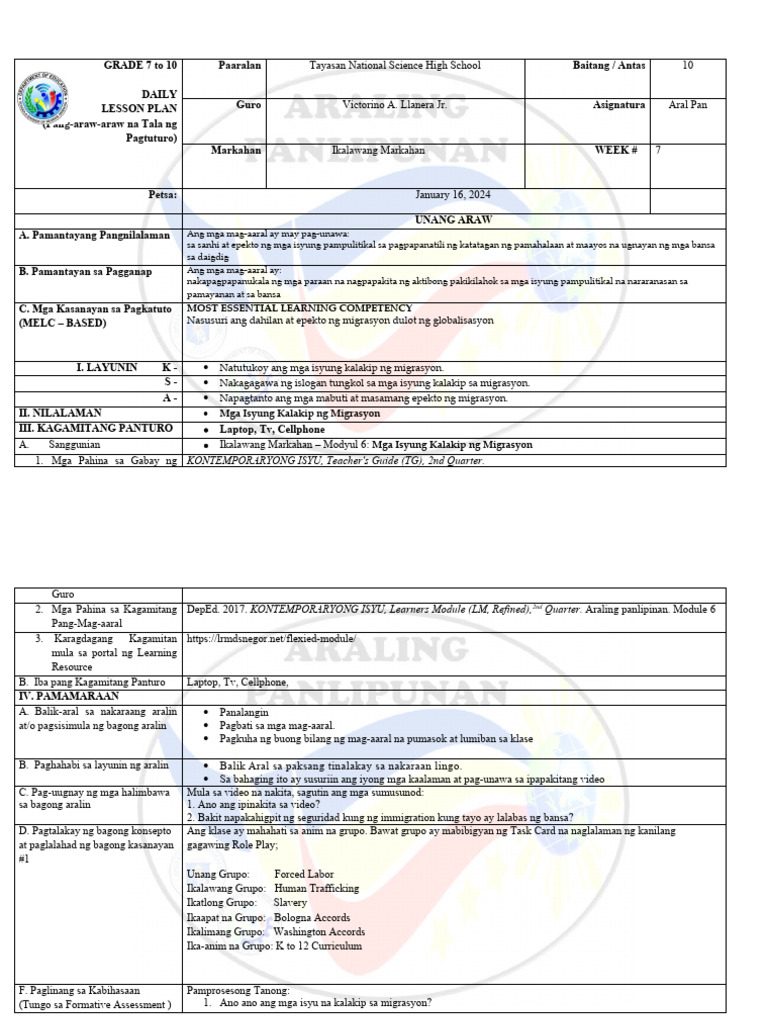 Lesson Plan For COT 2nd Quarter | PDF