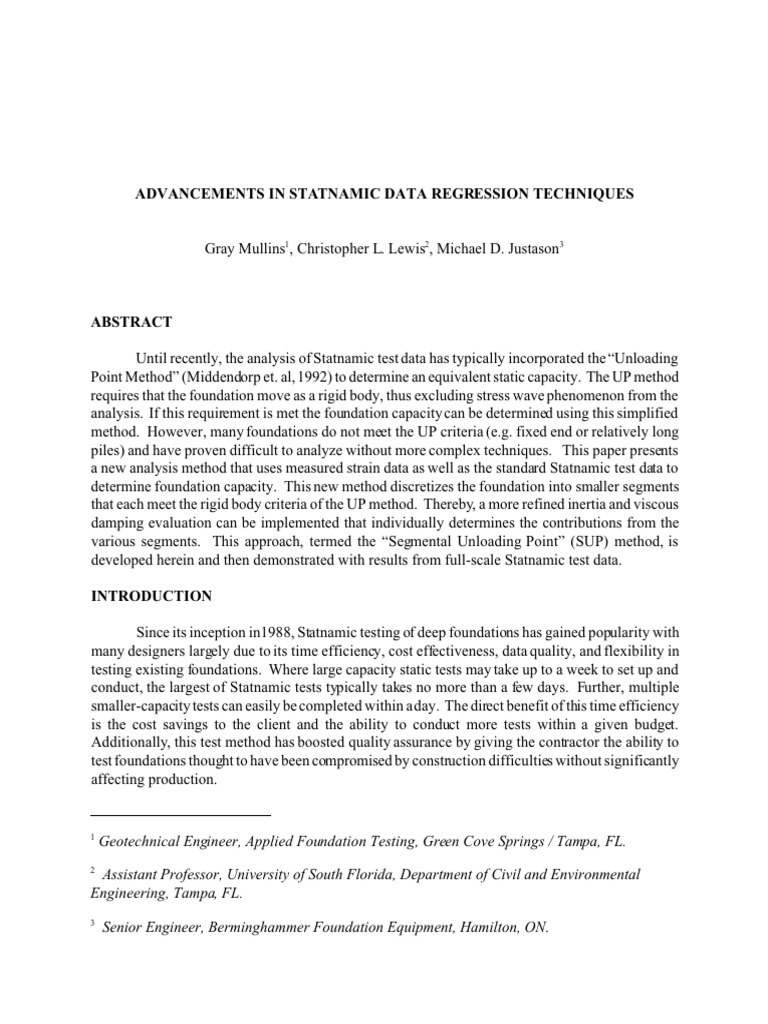 Advancements in Statnamic Data Regression Techniques | PDF | Force ...