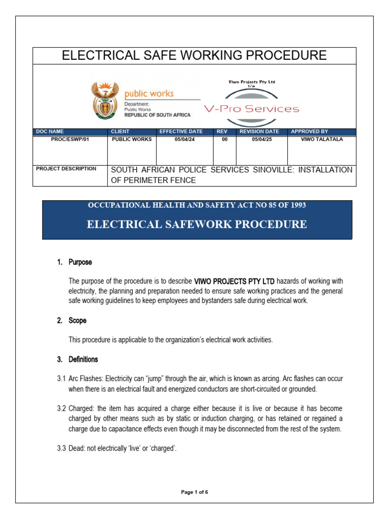 Electrical Safe Working Sop | PDF | Risk | Fuse (Electrical)