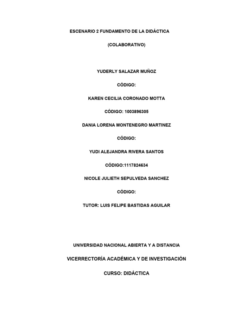 Dtrabajo Colaborativo-Escenario 2 Fundamento de La Didáctica | PDF | Enseñando | Maestros
