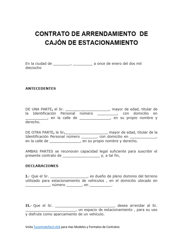 Contrato de Arrendamiento de Cajon de Estacionamiento | PDF | Derecho
