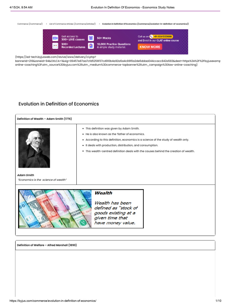 Evolution in Definition of Economics - Economics Study Notes | PDF ...