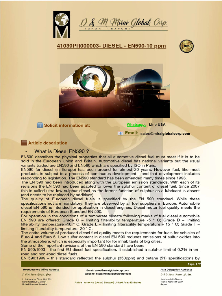 EN590 Diesel Fuel Specifications | PDF | Diesel Fuel | Fuels