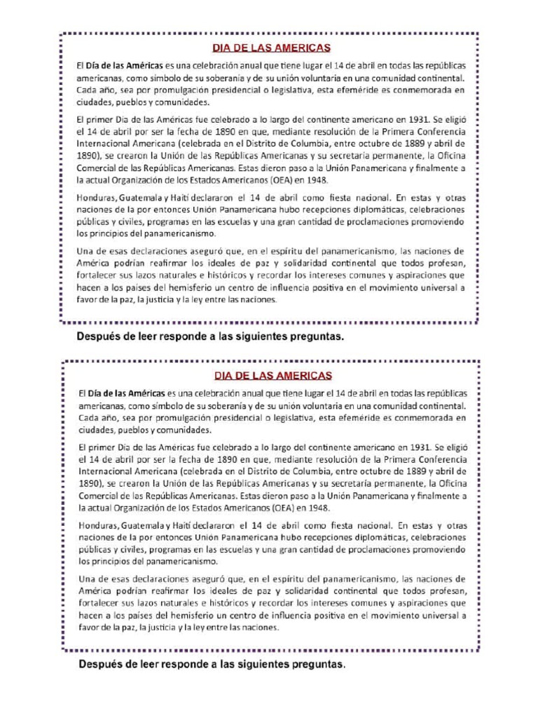 LECTURA DIA DE LAS AMERICAS | PDF