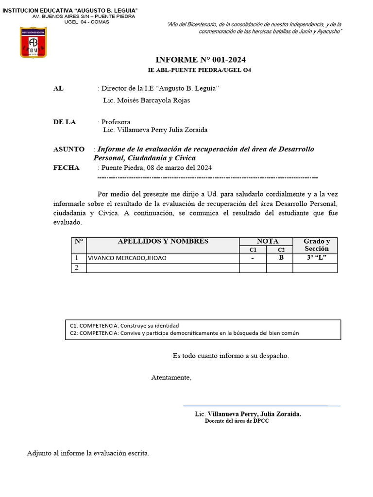 Informe de Examen de Rcuperacion DPCC (2024) | PDF