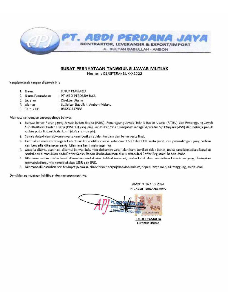 Surat surat PT. APJ | PDF