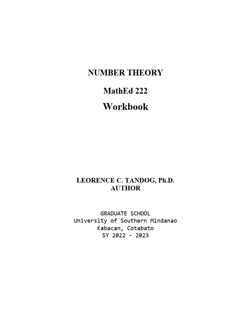Number Theory Workbook for Educators | PDF | Prime Number | Factorization