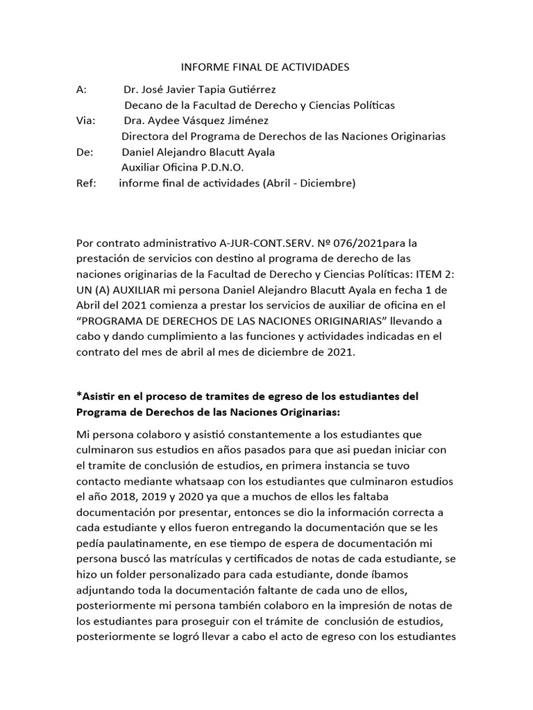 Informe Final de Actividades | PDF